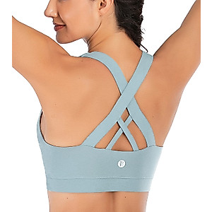 RUNNING GIRL Sports Bra for Women, Criss-Cross Back Padded Strappy Sports Bras Medium Support Yoga Bra with Removable Cups (WX2353D-Opal green, XL)