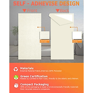 BUBOS Acoustic Panels,4 Pack 24''x12'' Fabric Wrapped Panel Soundproof Wall Panels,Self-adhesive Sound Absorbing Panels for Studios, Office, Home Theater,Beige