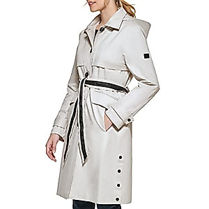 Karl Lagerfeld Paris Women's Belted Trench Coat, Button UP Sand, Large