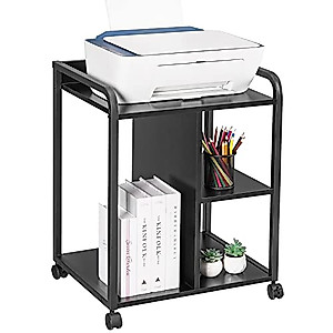 Bertha Burney Printer Stand, 3-Tier Printer Cart with Storage, Mobile Rolling Printer Table with Wheels, Printer Cart with Machine Computer Tower Stand for Home Office