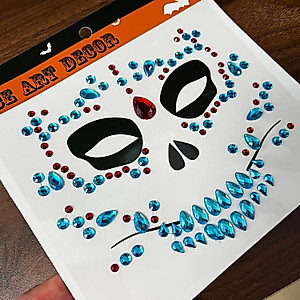 4-Pack Day Of The Death Face Gems,Halloween Temporary Face Tattoos, Rhinestone Face Jewels Stickers