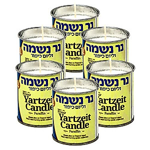 RAMBUE 24 Hour Yartzeit Memorial Candle in Tins (6 Pack)- White Perffin Wax Candle Burning Time Aprox. 1 Day