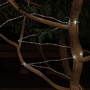 Pure Garden 50-LG1008 Outdoor Rope Solar Powered Cable String 100 LED Lights with 8 Modes for Patio Backyard, Garden, Events (Cool White)