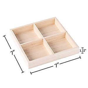 Hammont Four Sections Wooden Tray - 3 Pack - 7’’x7’’x1.22’’ - Square Wood Serving Tray with Four Simple Designed Compartments