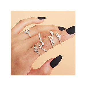 Dcfywl731 Stackable Rings for Women Trendy Stuff Knuckle Ring Cute Adjustable Arrow Knot Wave Star Moon Rings Set Jewelry Gifts Stocking Stuffers for Christmas Gifts 2024