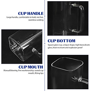 UPKOCH Mason Jar Cups Square Mouth Drinking Mug with Handle Lid and Portable Water Beverage Juice Cup Coffee Milk Mug for Home Office Travel