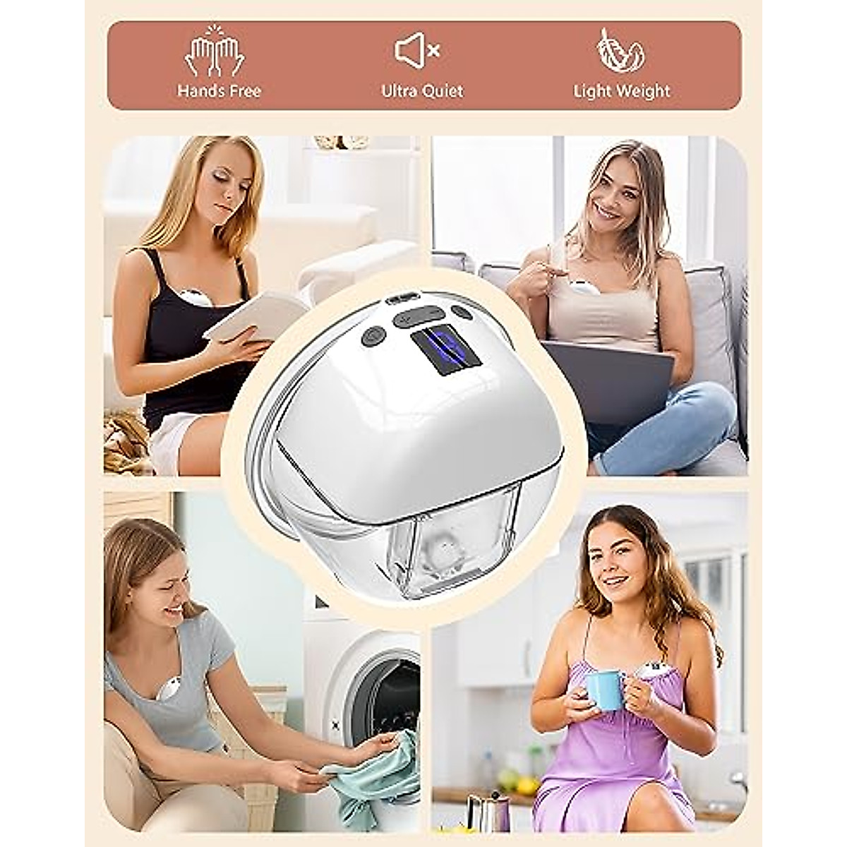 Double Wearable Breast Pump, Hands Free Vacuum Breast Pumps, Lower Noise and Painless, LED Display Memory Function, 4 Modes 9 Levels Electric Breast Pump Portable, 24mm Flange, 2 Pack