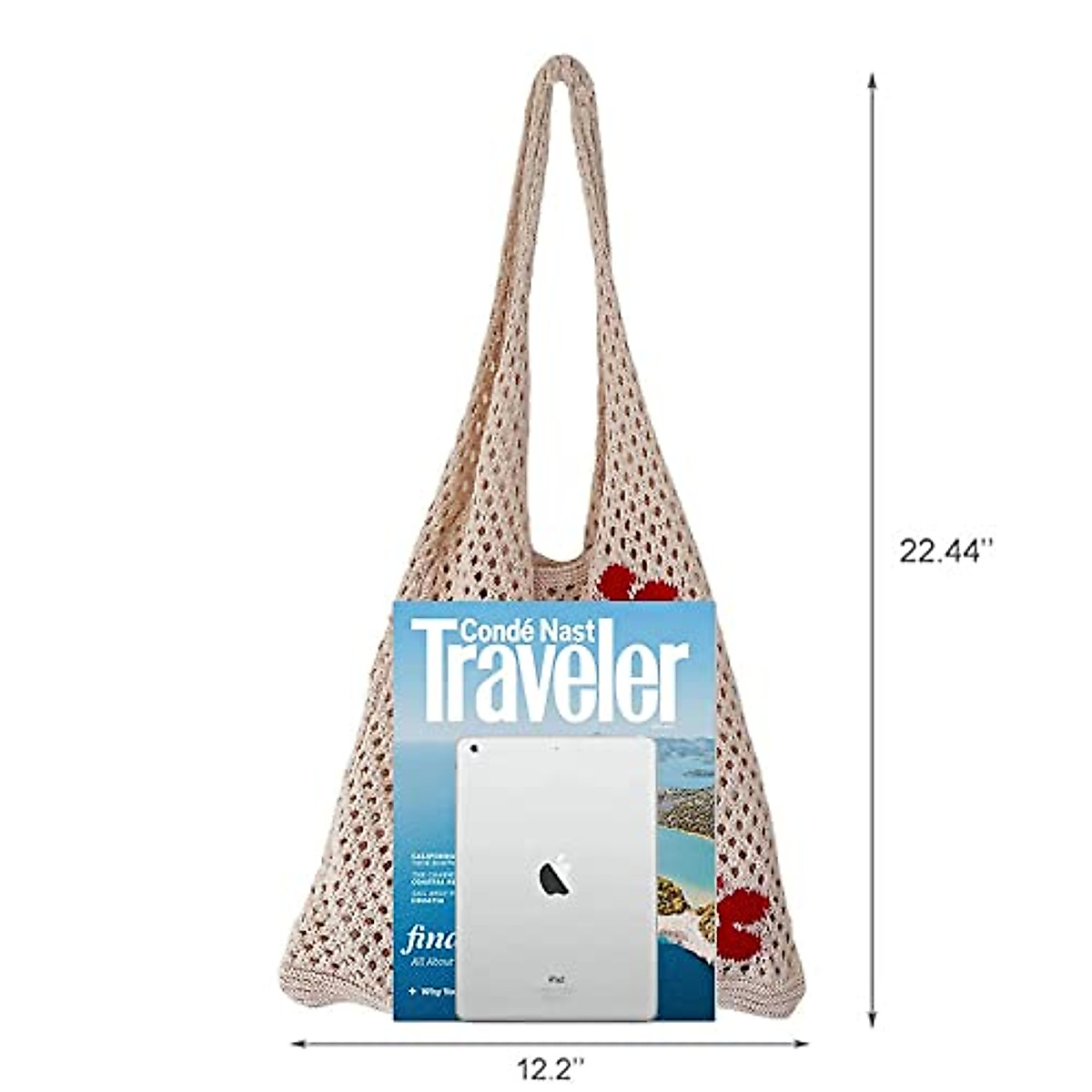 Nichalous Flower Crochet Tote Bag, Women Tourist Beach Handbag Aesthetic Hobo Bag Tote Bag Weaving Large Capacity Handbag（apricot）