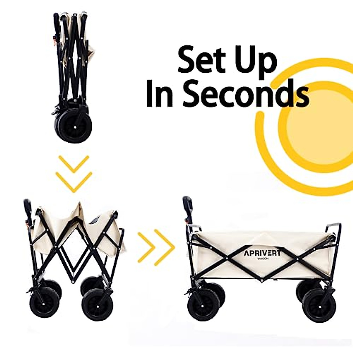 APRIVERT Heavy Duty Folding Cart with Large Capacity, All-Terrain Outdoor Cart with Big Wheels,Garden Portable Trolley & ATV, Utility Wagon for Beach,Shopping,Camping,Fishing,Beige