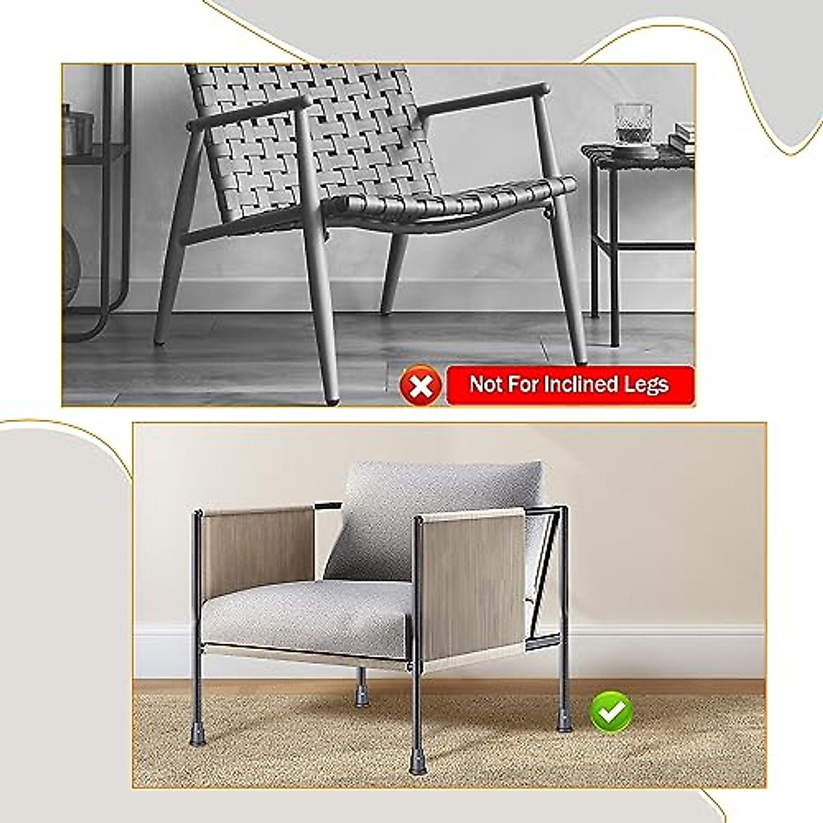 xuenair Adjustable Bed Risers with Arc-Shaped Retaining Clip, Fit Legs Diameter from 0.59–1.65 Inch, Elevation in Heights 2.36 Inch Heavy Duty Bed Risers Supports Up to 5000 Lbs, Gray 4 Pack