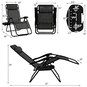 Tangkula Zero Gravity Chair, Folding Patio Lounge Chair Adjustable Outdoor Recliner with Cup Holder, Wide Armrest for Patio Garden Poolside Outdoor Yard Beach, Support 350 lbs (1, Grey)