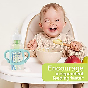 (3-Pack) Bottle Handles for Dr Brown Narrow Baby Bottles with Easy Grip Handles to Hold Their Own Bottle - BPA-Free Soft Silicone - Red Green and Blue