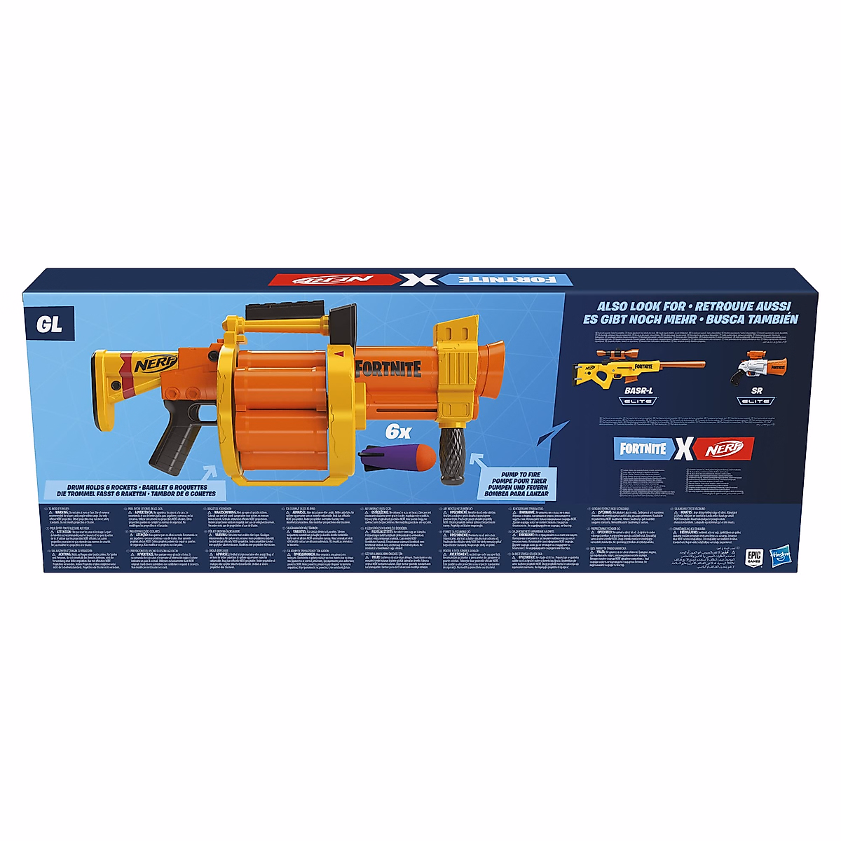 Nerf Fortnite GL Rocket-Firing Blaster - 6-Rocket Drum, Pump-to-Fire - Includes 6 Official Rockets - for Youth, Teen, Adult, Orange