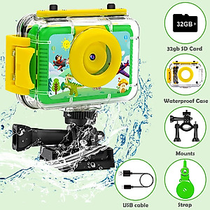 AILEHO Kids Camera - Underwater Camera for Kids Girls Boys, Waterproof Digital Camera, Toddler Toys Kids Selfie Video Camera Recorder for Birthday for Girls Boys Age 3-12 (Green)