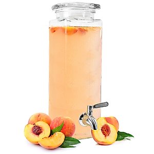 Estilo Glass Drink Dispenser - Tall Square Glass Mason Jar Drink Dispenser With Stainless Steel Spigot, 80 oz (2.36 Liters), Clear, Parties, Weddings, and Picnics