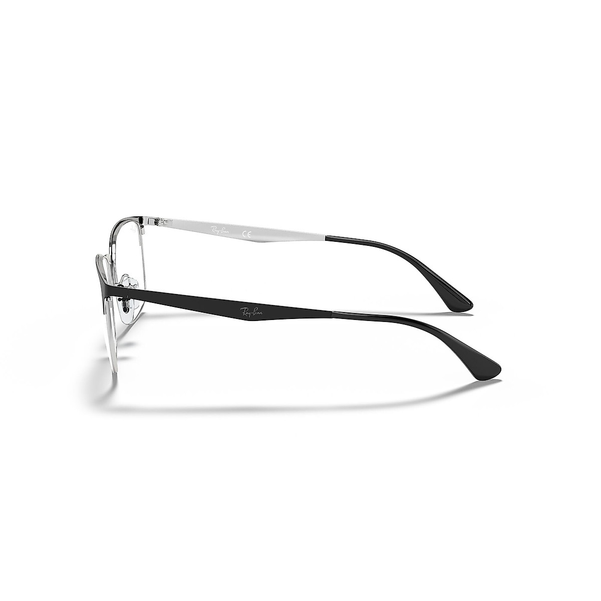 Ray-Ban RX6421 Square Prescription Eyeglass Frames, Matte Black On Silver/Demo Lens, 54 mm