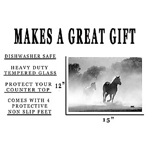 Wild Running Horses Black and White Art Kitchen Glass Cutting Board Decorative Gift Design