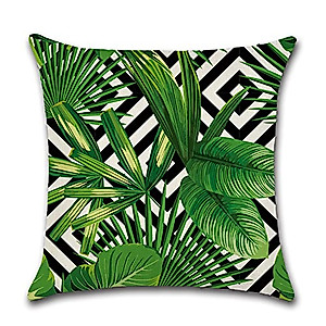 OTOSTAR Outdoor Waterproof Linen Throw Pillow Covers 18x18 Inch Square Pillow Covers Set of 4 Tropical Green Leaves Decorative Cushion Covers for Couch Sofa Tent Garden Patio
