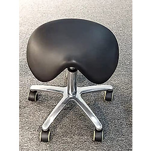 QLD Saddle Stool Black Color PU Material seat Rolling Wheels