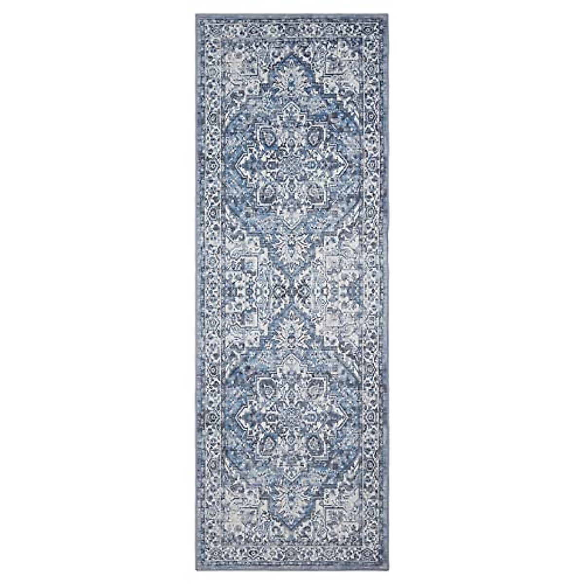 CAREMEE Area Rug 2x6 Runner Rug Light Blue Persian Hallway Indoor Rug Retro Distressed Carpet Thin Rug Machine Washable Accent Rug Lightweight Non Slip Kitchen Living Room Bedroom, 2' x 6' Blue