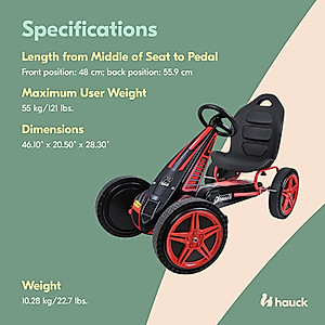 Hauck Hurricane Racing Go Kart w/ Low Profile Rubber Tires & Handbrake for Rear Wheels - Ride On Toy designed for Kids Ages 4-10 years