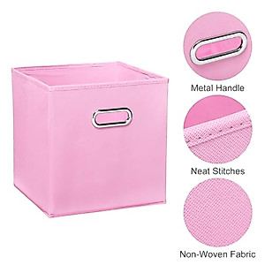 PATIKIL Foldable Storage Cube Bins, Fabric Storage Bins Cube Organizer with Handle for Home Bedroom Shelf Closet Organization, Pink (11"x11"x11")
