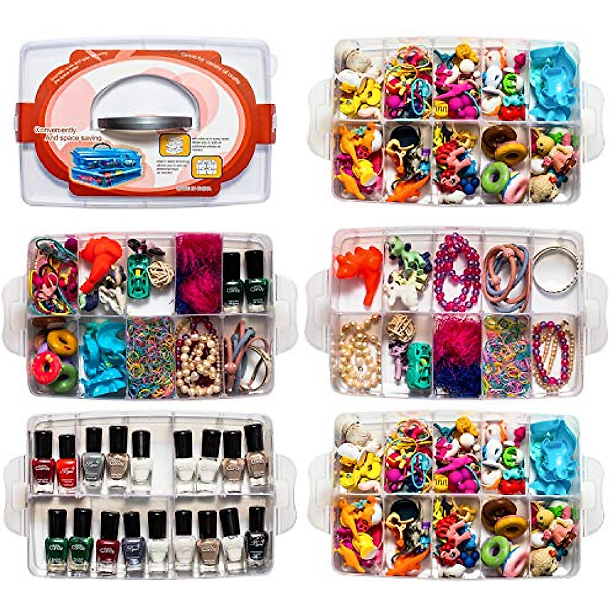 Sooyee 5 Layers Stackable Storage Container Clear 50 Adjustable Compartments,Compatible with Small Toys Arts and Crafts Piping Tips Hardware Storage Organizer