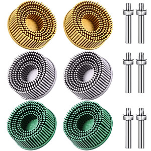 6 Pieces 2 Inch Bristle Disc Grit Abrasive Bristle Disc 50# 80# 120# with 1/4 Inch Shank Attachment Abrasive Coating Removal Disc for Metal