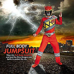 Red Power Rangers Costume for Kids. Official Licensed Red Ranger Dino Charge Classic Power Ranger Suit with Mask for Boys & Girls, Large (10-12)