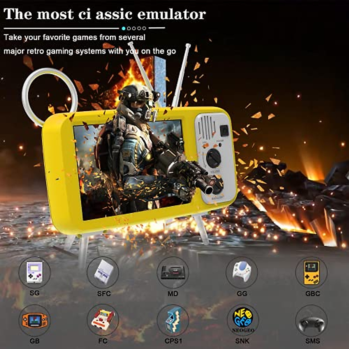 Retro Handheld Emulator Game Console with 5000 Classic Video Games,4.0Inch Screen Mini Game Machine Support for Connecting TV and Two Players, Present for 12 Years up (Yellow)
