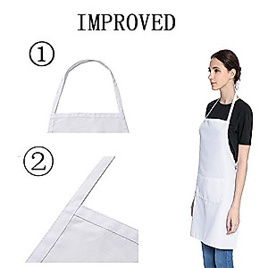 LOYHUANG Total 6PCS White Apron for Women Adult Unisex Plain Color Bib aprons with 2 Front Pockets Washable Chef Aprons for Cooking Baking Kitchen Restaurant Crafting