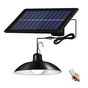 Aolyty Solar Pendant Light with Remote Control Dimmable Shed Light Waterproof Solar Powered Hanging Wall Light for Garden Yard Corridor Walkway Pathway Garage Driveway (Warm Light)