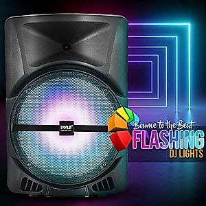 Pyle Wireless Portable PA Speaker System - 800W Powered Bluetooth Indoor & Outdoor DJ Stereo Loudspeaker with MP3 AUX 3.5mm Input, Flashing Party Light & FM Radio-PPHP1244B,Black
