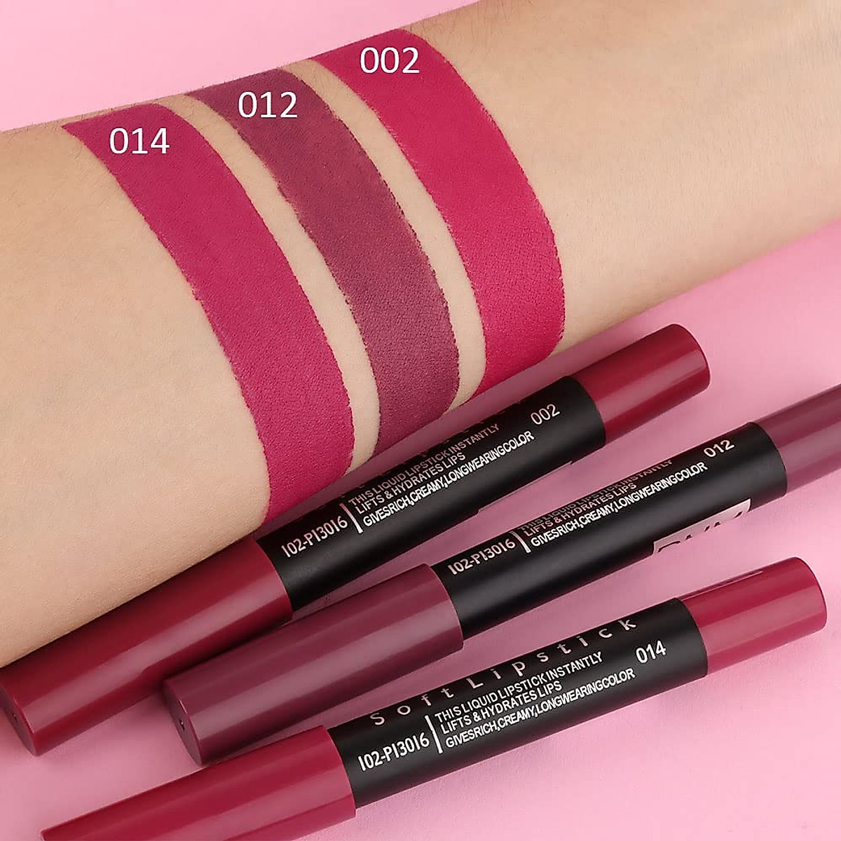 evpct 3Pcs Plum Purple Wine Red Matte Lip Sticks Crayon Lip Liner Lipstick Pencil Set for Women Long Lasting 24 Hour Waterproof Lip Liner and Lipstick Set labiales mate 24 horas originales 02&12&14