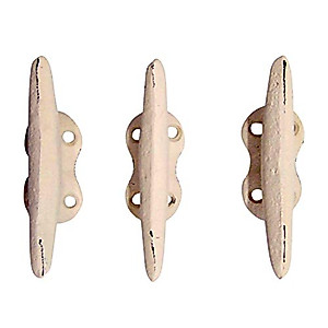 Nautical White Cast Iron Boat Cleat Wall Hooks, 3.5 Inches, Set of 3