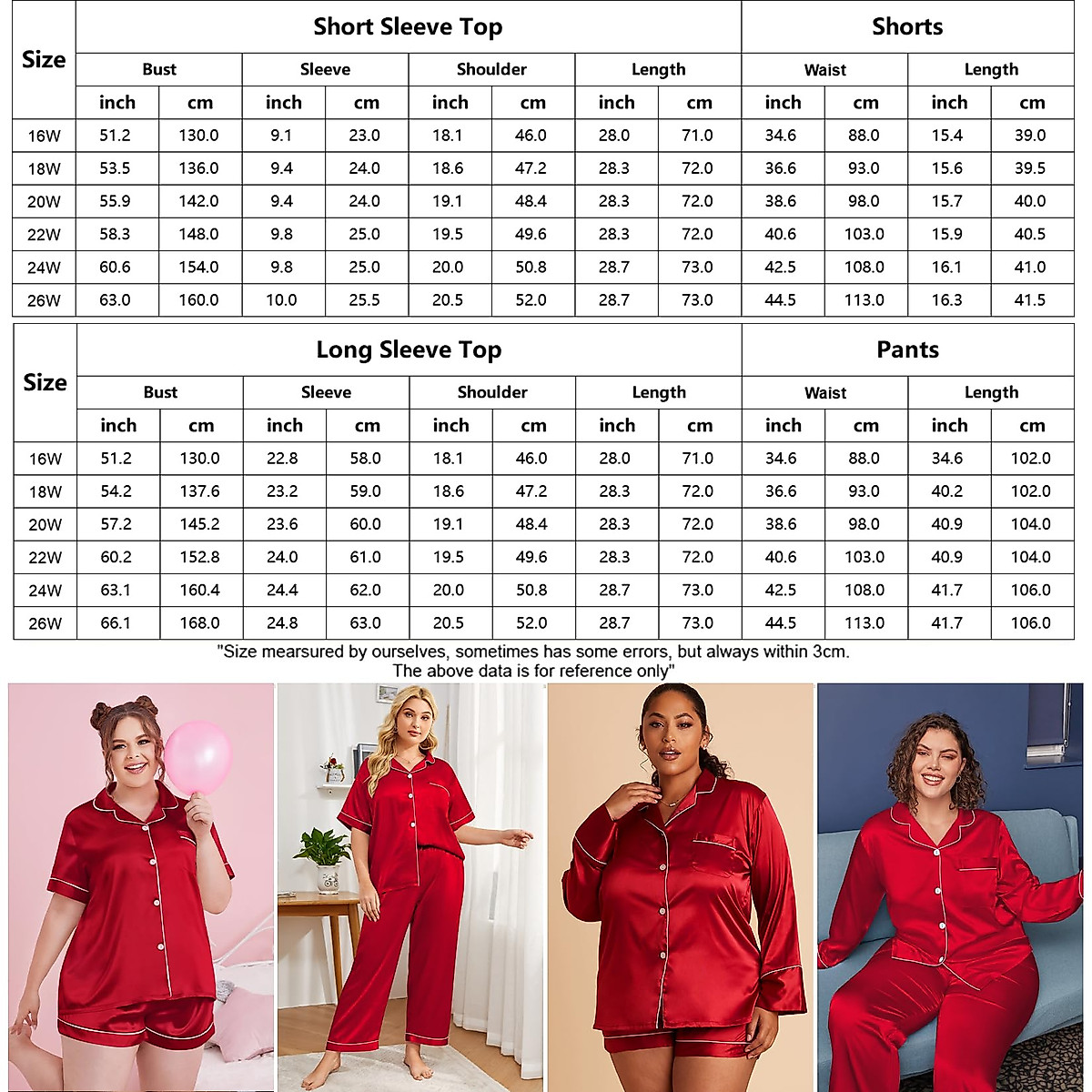 SWOMOG Women’s Pajama Long Sleeve Sleepwear Two Piece Pajamas Set Soft Pj Lounge Sets Red