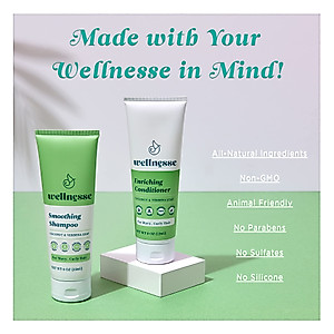 Wellnesse Smoothing Shampoo and Conditioner - For Wavy & Curly Hair - - 8 oz - Coconut & Verbena Leaf - Vitamin Based Formula, Protects and Moisturizes - Hair Products and Beauty Products