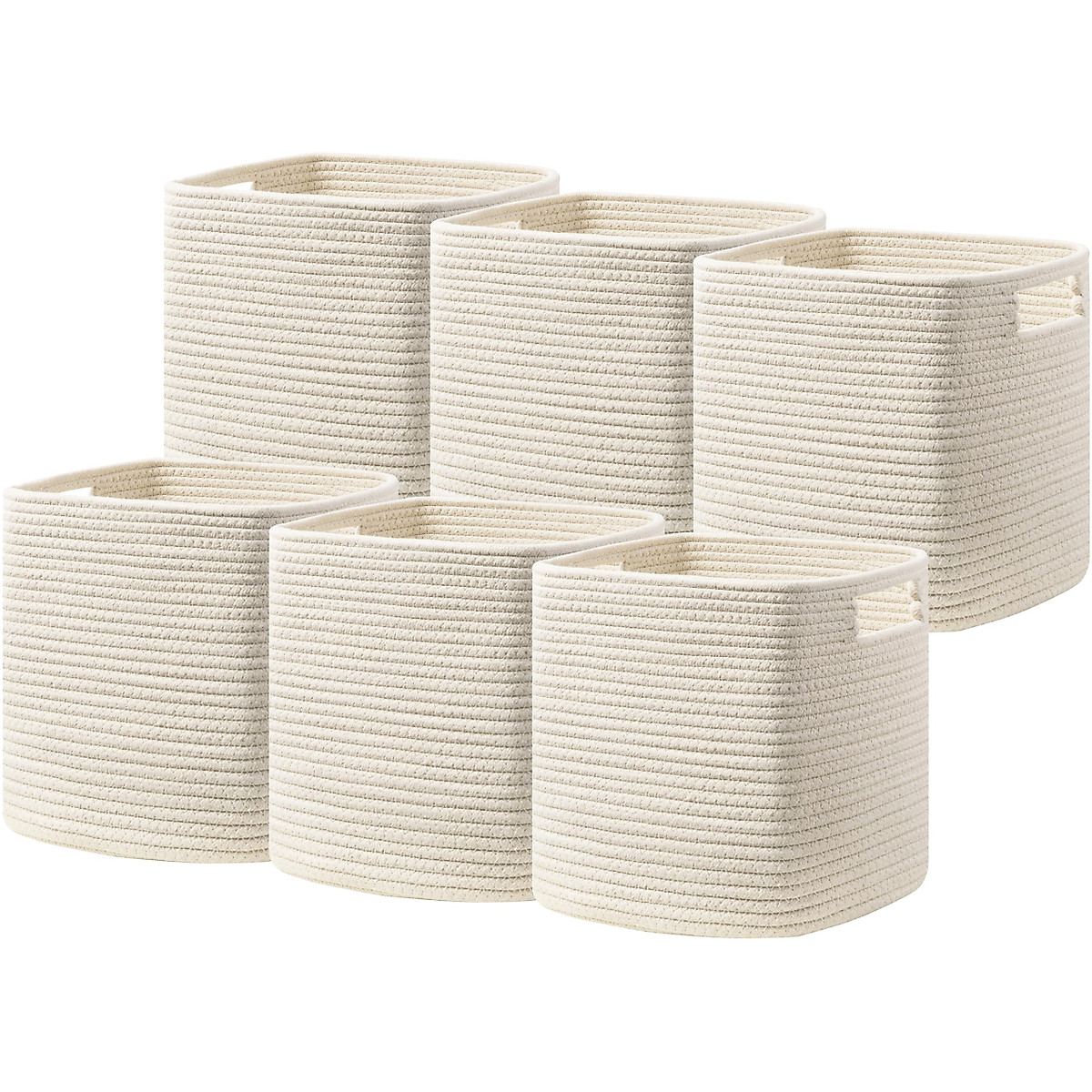 UBBCARE Set of 6 Storage Basket-11 X 10.5 X 10.5 in, Cotton Rope Basket for Shelves, Toys, Book, Cube Storage Bins with Handles, Woven Storage Basket for Organizing, Beige