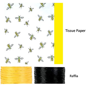Gift Bags with Match Tissue Paper Tags and Raffia Ribbon - 3 Total Assorted Sizes (BEE)