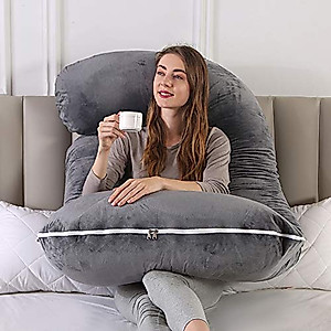 CDEN Pregnancy Pillow, J Shaped Full Body Pillow 57", Maternity Pillow Support for Back, Legs, Neck, HIPS for Pregnant Women with Removable Washable Velvet Cover(Darkgrey)