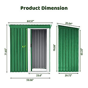 Arlopu 5 x 3 FT Outdoor Storage Shed, Metal Shed with Sliding Door, Waterproof Tool Storage Cabinet, Backyard Patio Lawn, for Bicycle, Garden Tool, Pet House, Utility Room (Dark Green)