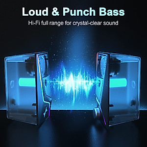 Computer Speakers, PC Speakers with 6 Colorful LED Modes, USB Powered Computer Speakers for Desktop with 2 Bass-Boost Ports, 2 Speaker Units and 3.5mm Aux-in Cable for PC, Laptop, Tablet, Phone