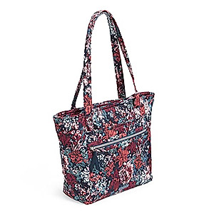Vera Bradley Women's Performance Twill Small Vera Tote Bag, Cabbage Rose Cabernet, One Size