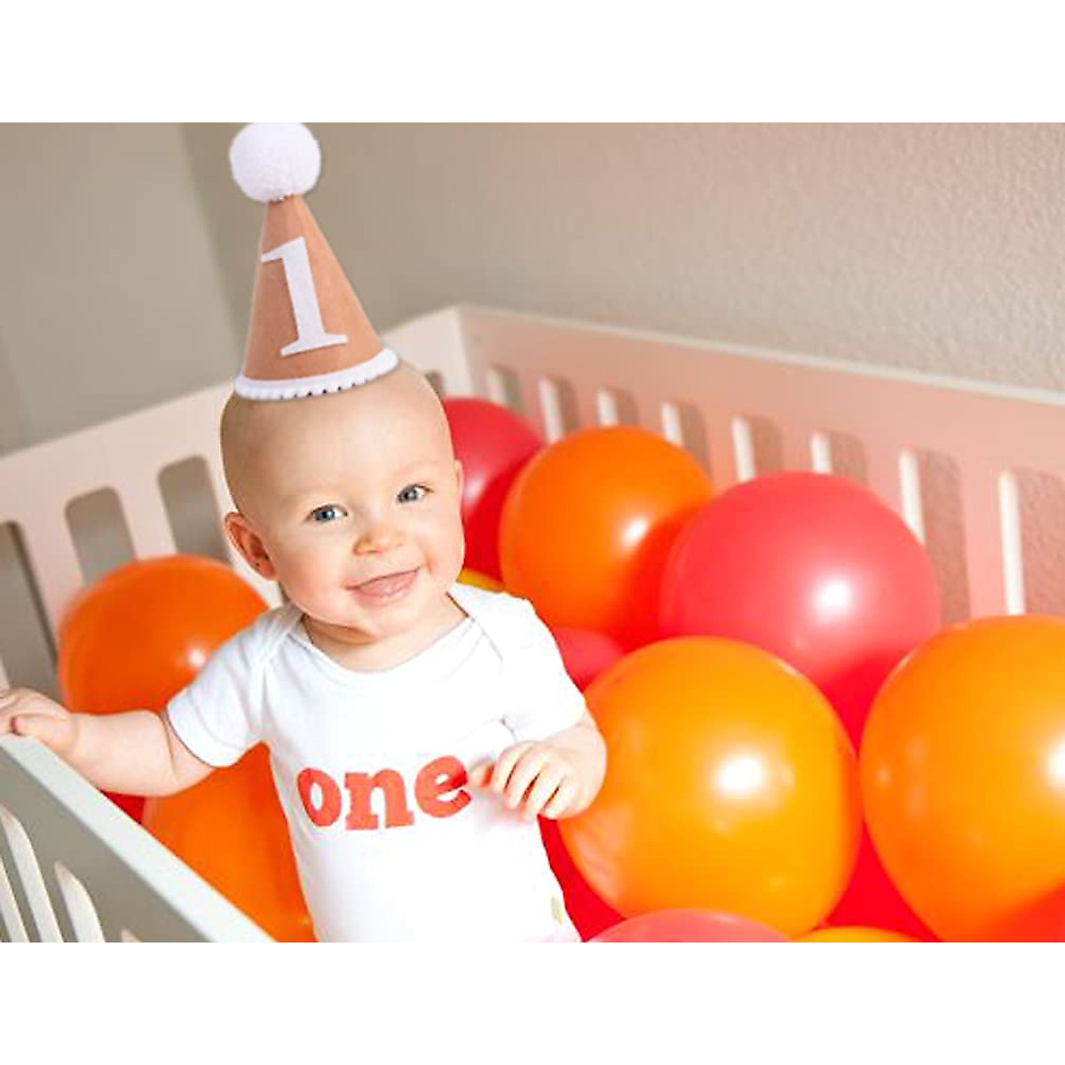 Baby 1st Birthday Party Hat - Handmade Wool Felt Hat for Kids, Photo Booth Props, Backdrop, Cake Smash, and First Birthday Accessories (Beige)