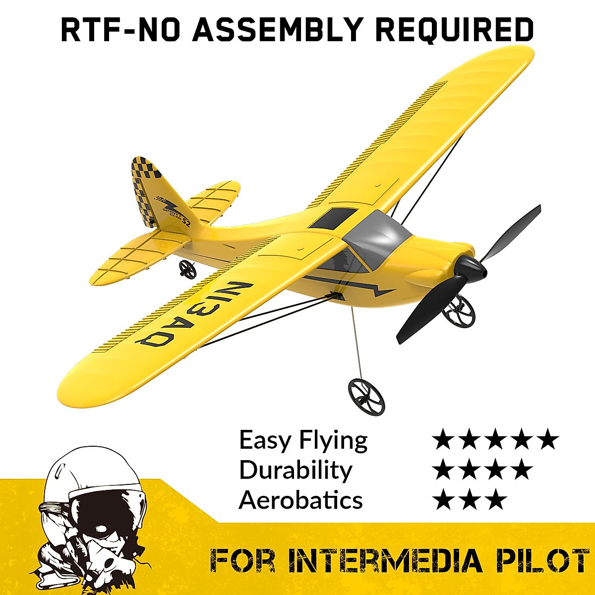 VOLANTEXRC RC Plane Trainer Sport Cub 3CH Remote Control Airplane with Prop Saver, 6-Axis Gyro Stabilizer & 3 Modes to Fly, Radio Controlled Aircraft RTF for Beginners, Kids and Adults (400mm,Yellow)