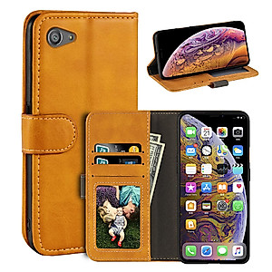MILEGAO Case for Sony Xperia Z5 Compact, Magnetic PU Leather Wallet-Style Business Phone Case,Fashion Flip Case with Card Slot and Kickstand for Sony Xperia Z5 Compact 4.6 inches-Lightbrown Yellow