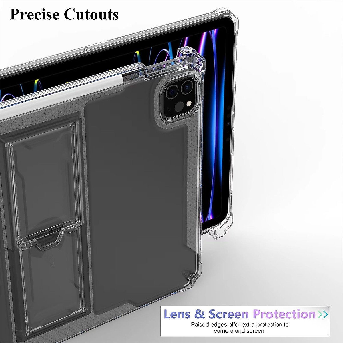 UUcovers Clear Stand Case for iPad Pro 12.9 Inch 6th/5th/4th/3rd Generation (2022/2021/2020/2018) with Pencil Stylus Pen Holder/Kickstand Soft TPU Back Transparent Shockproof Lightweight Cover, Clear