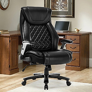Seevoo Big and Tall Office Chair 400LBS High Back Executive Chair Computer Chair- Adjustable Lumbar Support with Flip-Up Arms Large Desk Swivel Chair with Heavy Duty Metal Base,Black