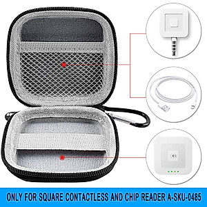 Chip Card Reader Scanner Case, Hard Carrying Bag Holder Fits Square A-SKU-0485 Contactless and Chip Reader with USB Charge Cable for EMV Chip Cards/Apple Pay/Android Pay/More - Black by COMECASE