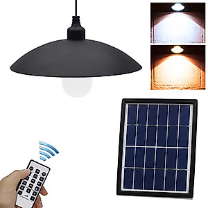 LAFEINA Solar Pendant Lights, Outdoor Solar Lights with Remote Control Dual Color Switchable Brightness & Timing Adjustable Shed Lamp for Barn Yard Patio Porch Garden